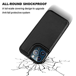 ONETOP Compatible with iPhone 13 Pro Max Wallet Case with Card Holder,PU Leather Kickstand Card Slots Case, Double Magnetic Clasp and Durable Shockproof Cover 6.7 Inch(Black)