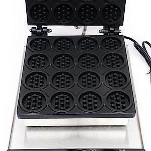 Commercial Round Waffle Maker, Mini Belgian Waffle Iron 16 Grids 1750W Electric Nonstick Waffle Machine Maker Stainless Steel Waffle Baker for Restaurant, Snack Bar, Bakery
