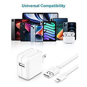Apple iPad Charger Wall Charger and Cord 10 ft 2Set,12W iPad Charger Fast Charging Block & iPad Charger Cord 10 ft Apple Certified Lightning Cable for iPad 7th 8th 9th Generation,iPad Air/Mini,iPhone