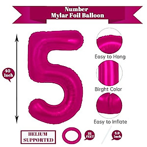 40 Inch Hot Pink Number 5 Balloon 5 Years Old Birthday Decorations Pink Five Balloons for 5th Birthday Decorations Girl Number 5 Balloon Pink for 5th Birthday Balloons 5 Years Anniversary Decors