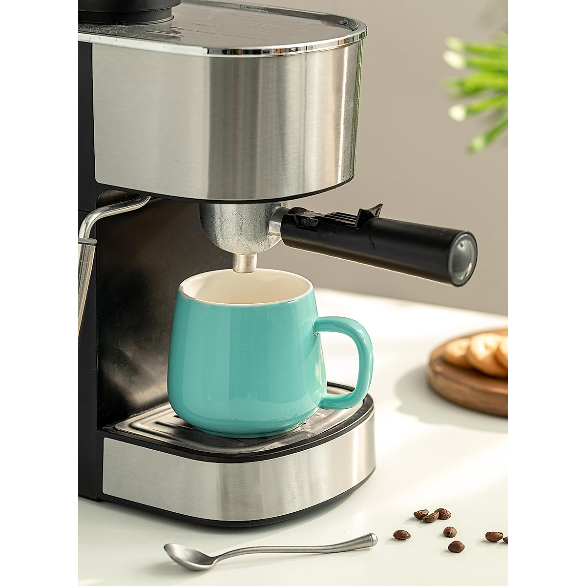 Teocera Porcelain Coffee Mugs Set of 4-12 Ounce Coffee Cups with Handle for Hot or Cold Drinks like Cocoa, Milk, Tea or Water - Smooth Ceramic with Modern Design, Turquoise