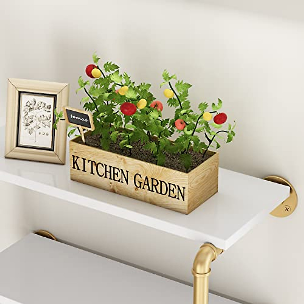 HOMEKAYT Industrial Pipe Shelving Wall Mounted Rustic Wood Shelf Industrial Floating Shelves (Gold 3-Tier, 24'')