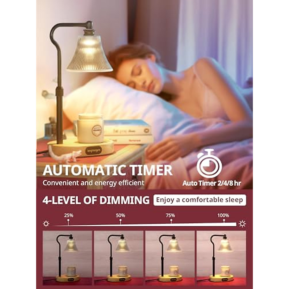 Inspireyes Candle Warmer Lamp, Electric Candle Warmer with Timer Dimmer, Height Adjustable Wax Melter Warmer for Jar Candles Scented Wax, House Warming Gifts New Home Decor, Gift for Mom, Flameless