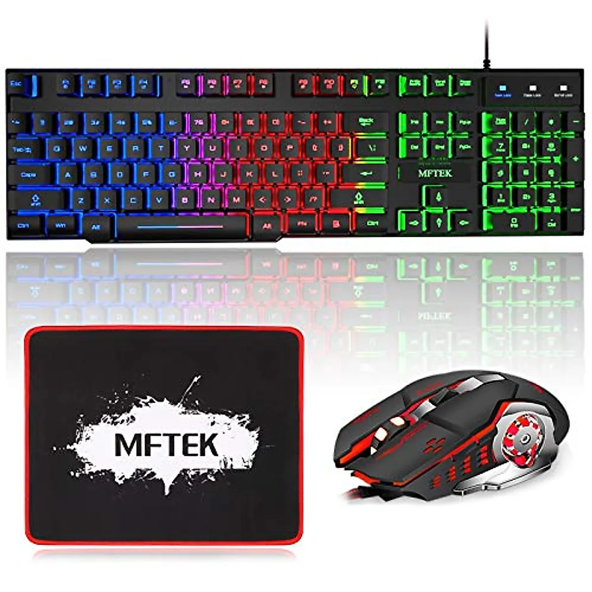 MFTEK Gaming Keyboard and Mouse Combo with Large Mouse Pad, RGB Rainbow ...