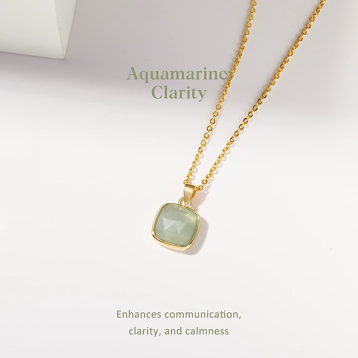 KissYan Healing Crystal Necklace, 14K Gold Plated Natural Stone Pendant Necklace Reiki Quartz Amethyst Citrine Gemstone Spiritual Jewelry for Women(Aquamarine)