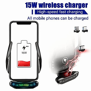 Wireless Car Charger for All Smartphones, 15W QI Fast Charging，Auto-Clamping Car Wireless Charger Air Vent Car Phone Mount (Black)