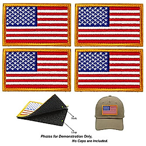 4 PCS Tactical Patches of USA US American Flag, with Hook and Loop for Backpacks Caps Hats Jackets Pants, Military Army Uniform Emblems, Size 3x2 Inches