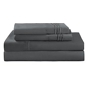 Grey King Size Bed Sheets Set-Deep Pocket Bedding Sheets & Pillowcases-Hotel Luxury- Cooling Microfiber Bedsheets 4 Piece