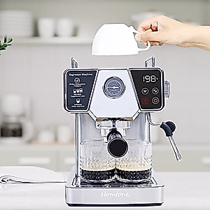 Homtone Espresso Machine 20 Bar, Stainless Steel Espresso Machine with Milk Frother for Cappuccino, Latte, Touch Screen Espresso Coffee Maker for Home (Retro)
