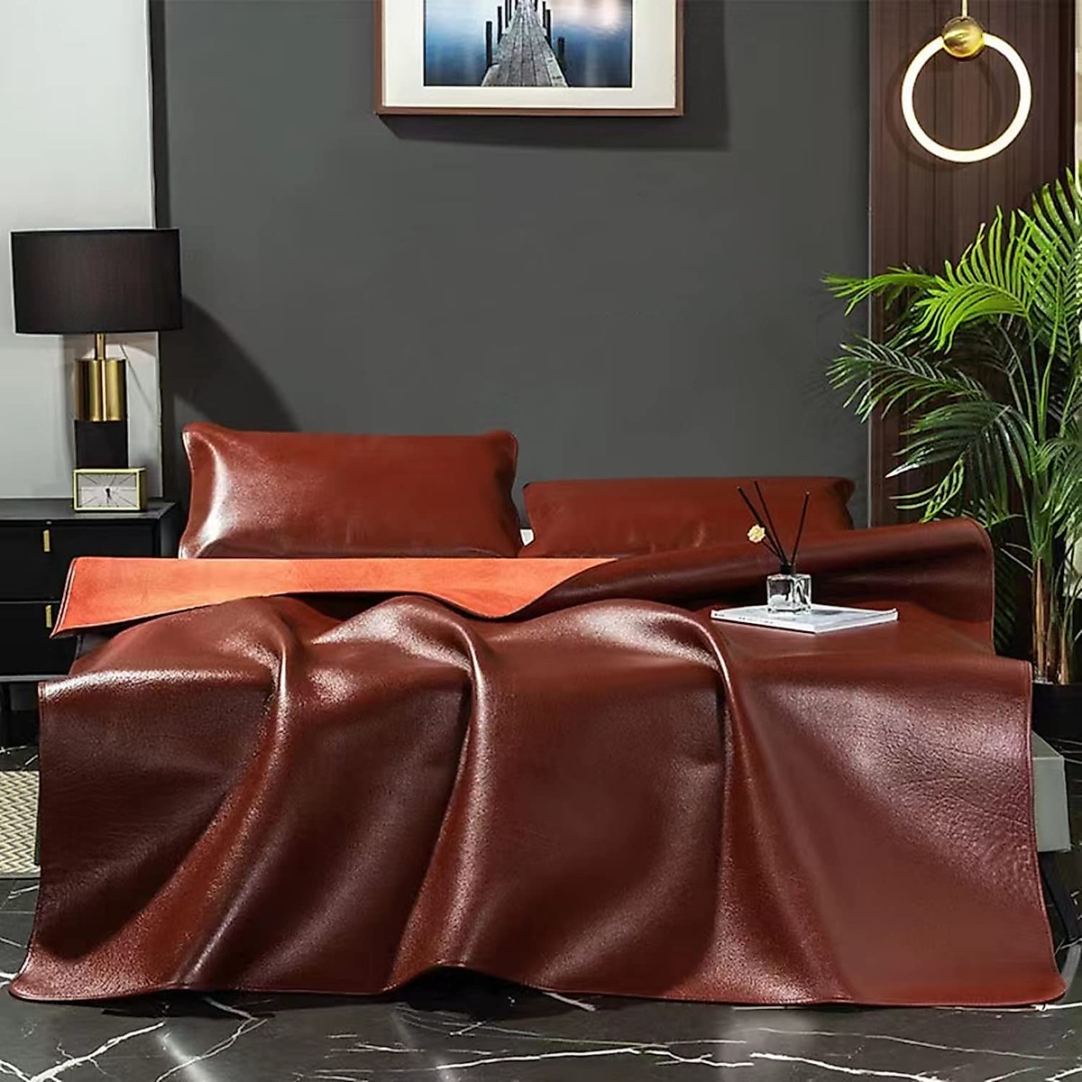 ellis FIBRE Cowhide Summer Sleeping Mat，3-Piece Real Cowhide Mat Foldable Summer Bed Mat Cool Sleeping Mattress Cooling Bed for Home School Dormitory 180x200cm