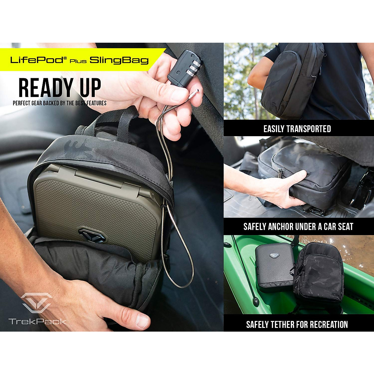 VAULTEK LifePod + SlingBag Bundle Secure Waterproof Travel Case Rugged Electronic Lock Box Travel Organizer Portable Handgun Case with Backlit Keypad