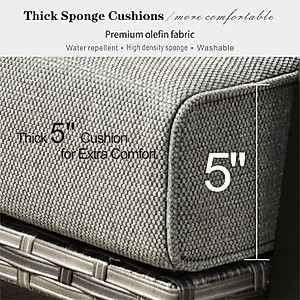 ovios Patio Furniture Set 7-Pieces Outdoor Wicker Rattan Sofa with Coffee Table Loveseat Ottomans, High Back All Weather Conversation Set with Comfy Cushions, Dark Grey