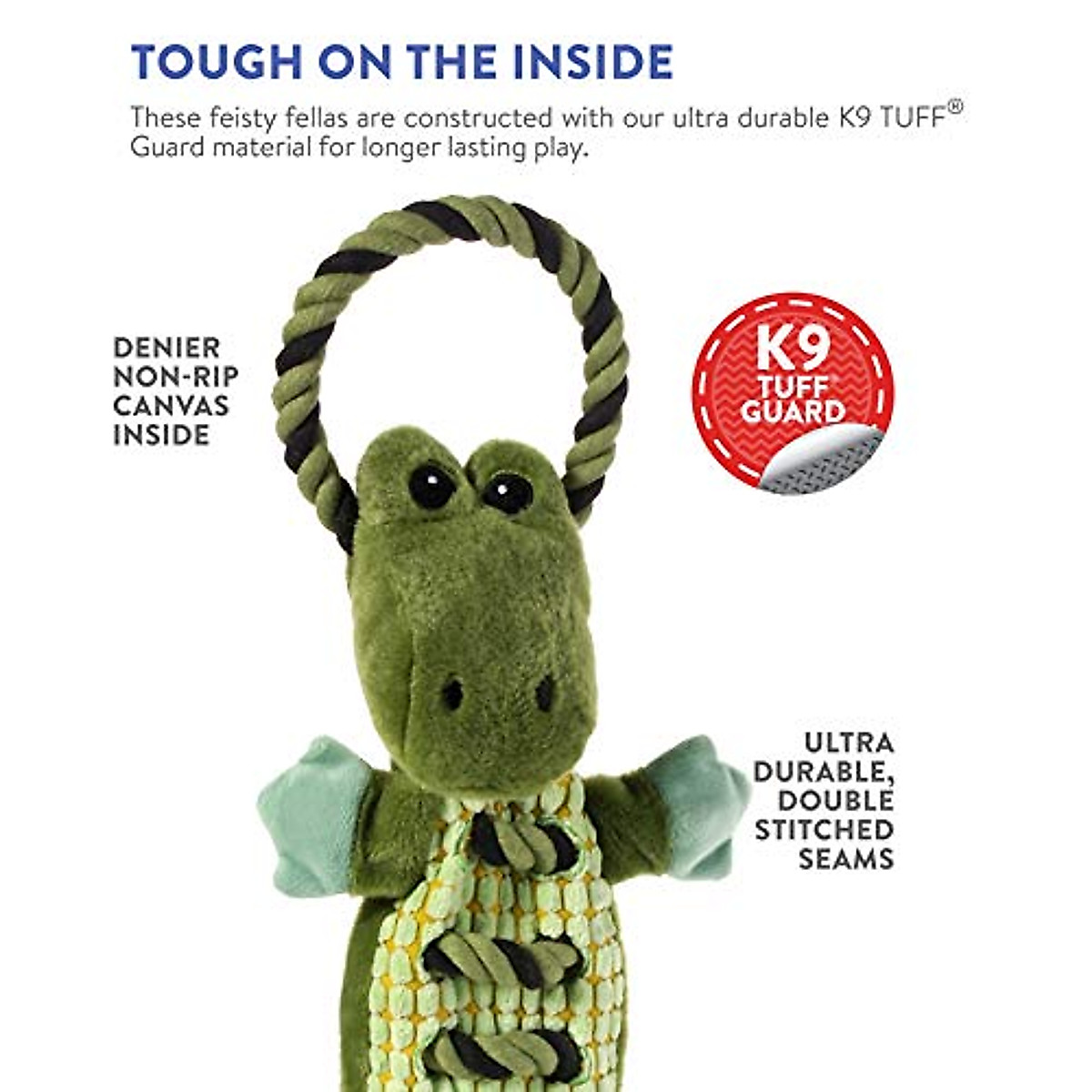 Charming Pet Ropes-A-Go-Go Gator Interactive Plush Squeaky Dog Tug Toy