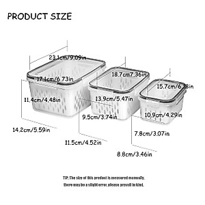 KOXXIAMOQ Fruit and Vegetable Storage Containers for Fridge, 6 Pcs/3 Sets Keep Fresh Produce Saver Containers Keeper, Food Storage Containers with Removable Colander (grey)