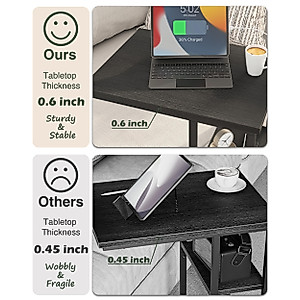 Innerjoin C Shaped End Table, Side Table with Metal Frame, TV Tray Table for Couch, 2 Shelves Sofa Table for Living Room Bedroom, Bedside, Rustic Vintage Style, Black