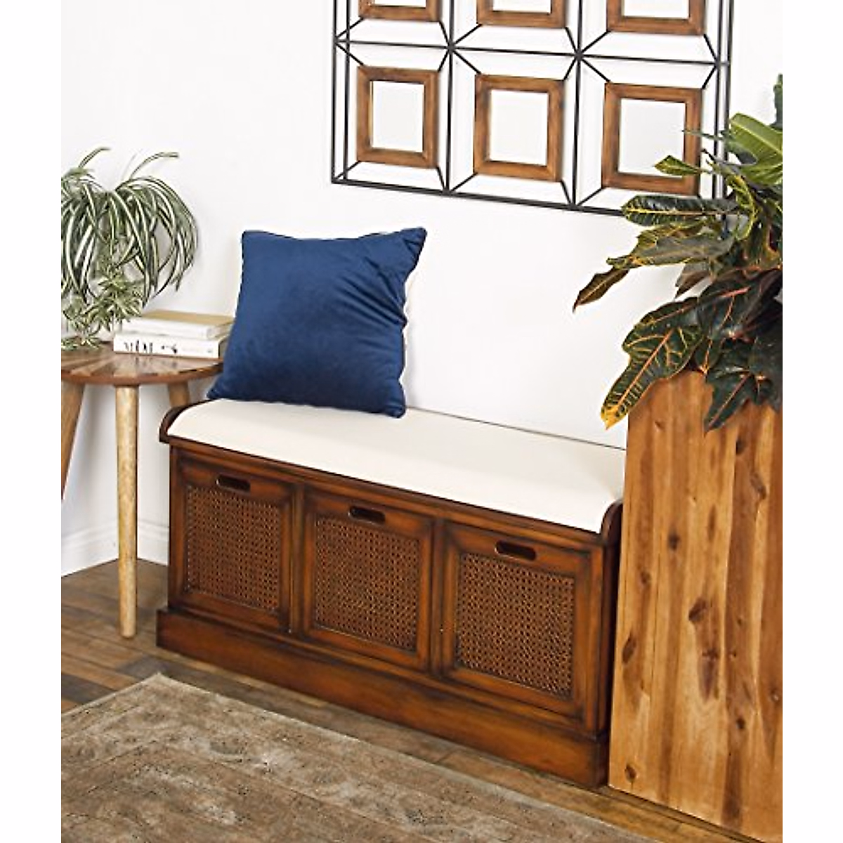 Deco 79 Wood Storage Bench with Upholstered Seat, 42" x 15" x 20", Brown