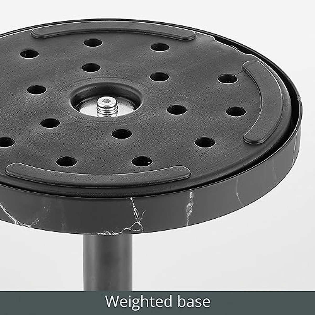 mDesign Glass Top Side/End Drink Table - Small Modern Round Accent Metal Nightstand Furniture for Living Room, Dorm, Home Office, and Bedroom - 9" Round - Clear/Matte Black Marble Print