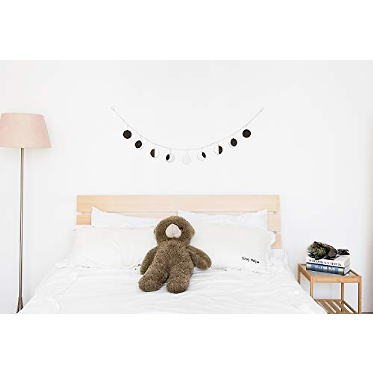 Mkono Moon Phase Wall Hanging Boho Home Decor Metal Garland with Wooden Moons Art Chic Gift Window Dorm Nursery Bedroom Living Room Apartment Office Decorative Ornaments, Silver