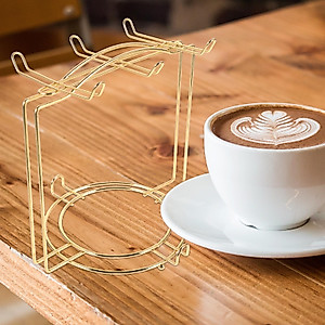 Cabilock Coffee Cup Holder with 6 Hooks, Stainless Steel Cup Holder Stand, Coffee Counter Bar Accessory (Golden)