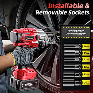 Aiment 590 Ft-lbs/800Nm Cordless Impact Wrench 1/2 inch, 3000RPM Brushless Impact Gun w/ 2 * 4.0Ah Li-ion Battery, Fast Charger, 6 Sockets, Electric Impact Wrench for Car Home Truck Tractor AM800