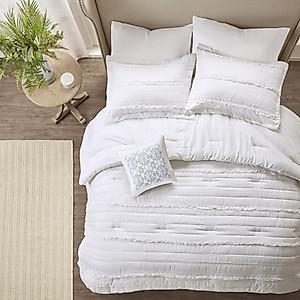 Madison Park Celeste Comforter Set-Textured Luxury Design All Season Down Alternative Bedding, Matching Sham, Decorative Pillows, King(104"x92"), White 5 Piece
