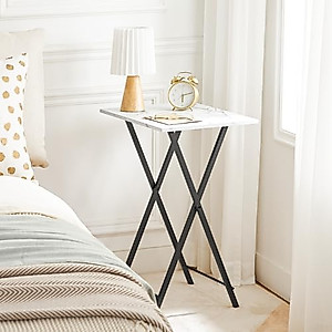 HOOBRO Folding TV Tray Tables, Set of 2 Stable Snack Table for Small Space, Portable Sofa side Table, Easy Assembly and Storage, Ideal for Snacks and Meals in Living Room, Marble and Black BW25BZ01