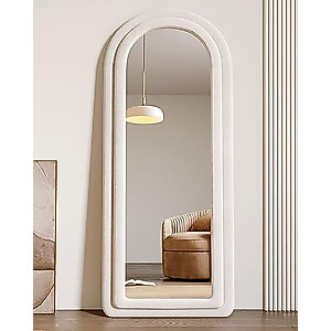AyeWish Floor Mirror, Arched Full Length Mirror, Arched Mirror, Standing Mirror, Tall Mirror, Wall Mounted, FreeStanding, Large Mirror, 63"×24", Flannel Frame- Beige White