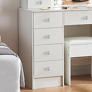 onesaimei White Vanity Set with Lighted Mirror, Women Girls Makeup Dressing Table for Bedroom with 4 Drawers and Cushioned Stool