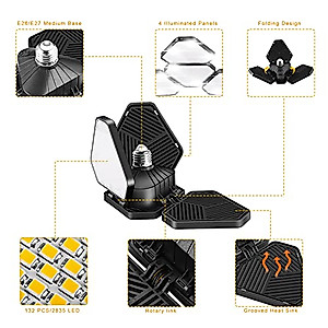 YWD LED Garage Lights 2 Pack 120W 12000 Lumens 6500K Daylight with Deformable Garage Ceiling Light E26/E27 LED Shop Light for Garage Basement Workshop Warehouse