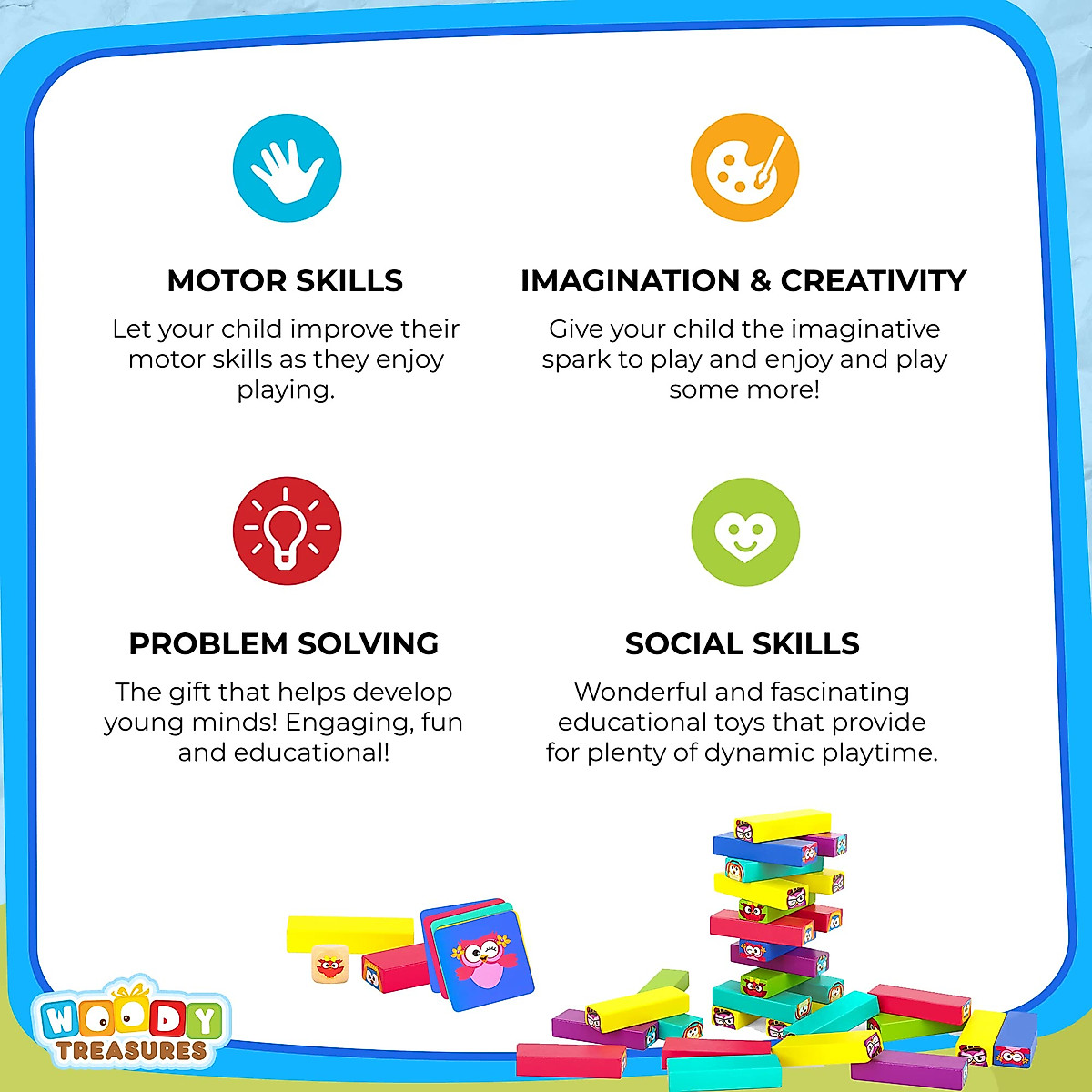 Wooden Toys Tumbling Tower - Childrens Toys Ages 3-9 Years Old - Toddlers/Kids Games Colourful Building Blocks - Fun Educational Games for Cognitive & Fine Motor Skills