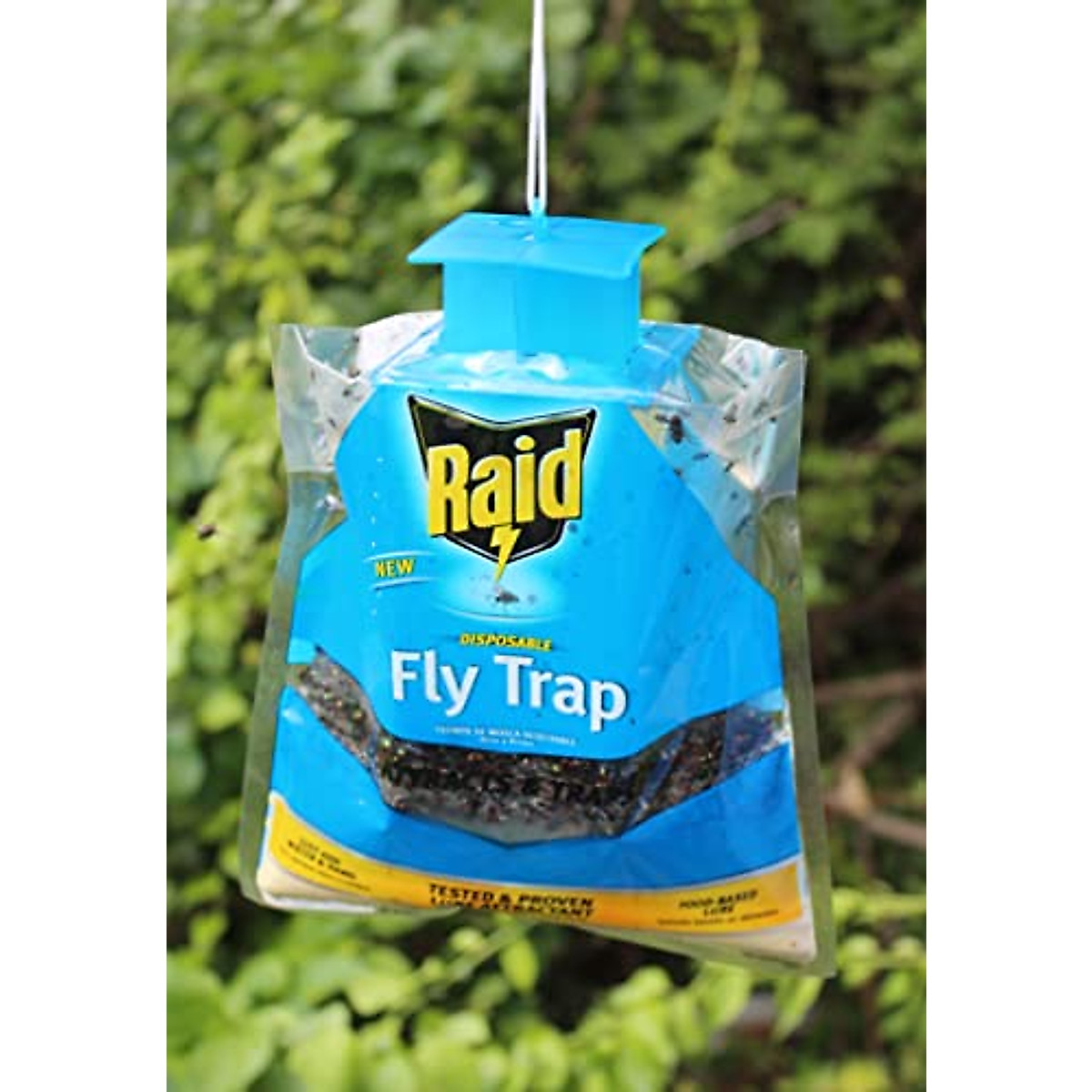 Raid Fly Trap (2-Pack), Outdoor Fly Trap, Disposable Fly Trap Bag, House Fly Trap with Food-Based Attractant, Hanging Fly Bag, 2 Home Fly Trap Bags, Outside Fly Control for Home, Hanging Fly Bait Bags