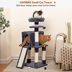 HOOBRO Cat Tree, Small Cat Tower with Soft Plush Perch, for Indoor Kittens, 34.6-Inch 3-Tier Cat Condo Furniture with Scratching Posts, with Anti-Tipping, Sturdy GY09CT03