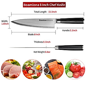 BOAMLONA Japanese Chef Knife - 8 Inch - 9 Layers 9CR18MoV High Carbon Steel - Razor Sharp - with Gift Box&Sheath