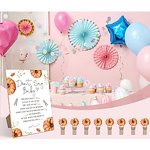 Baby Shower Sign, Don't Say Baby Baby Shower Game, for Little Pumpkin Baby Shower Decorations, Neutral Baby Shower Decor, Mini Clothespins for Baby Shower, 1 Wooden Sign & 50 Mini Clothespins Set-5