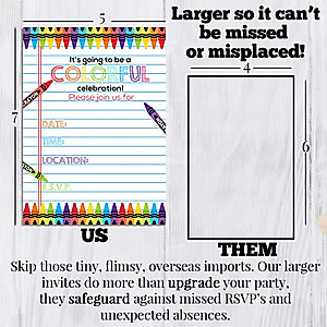 Amanda Creation Colorful Rainbow Crayons themed Birthday Party Fill in Invitations, set of twenty, includes envelopes