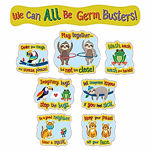 Carson-Dellosa One World Social Distancing Germ Busters Bulletin Board Set, Carson Dellosa Classroom Decorations, 9 Pieces (110512)