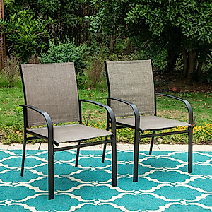 MIXPATIO Patio Dining Chairs Set of 6, Brown Outdoor Textilene Dining Chairs, Patio Furniture Chairs with Armrest