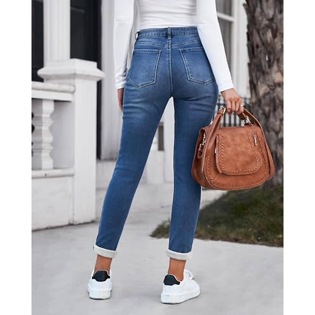 GRAPENT Cute Winter Outfits for Women Fleece Lined Jeggings Womens Jeans Skinny Denim Jeggings Slimming Jeans Slim Jeans Color Classic Blue Size L Large Size 12 Size 14