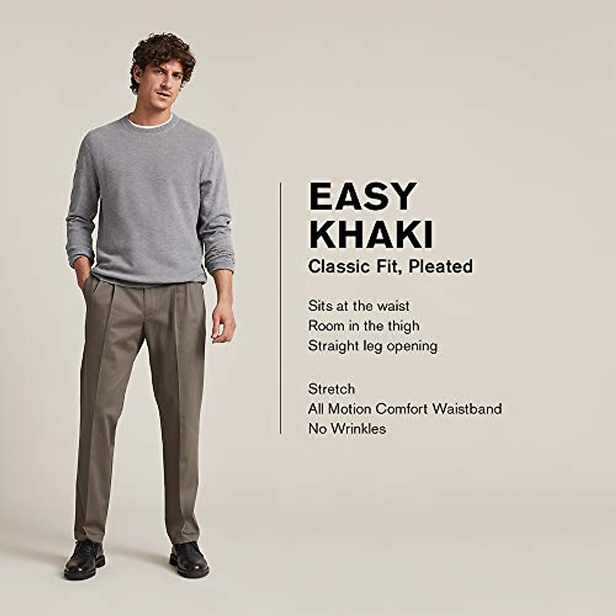 Dockers Men's Classic Fit Easy Khaki Pants-Pleated (Standard and Big & Tall), Timberwolf, 42W x 30L