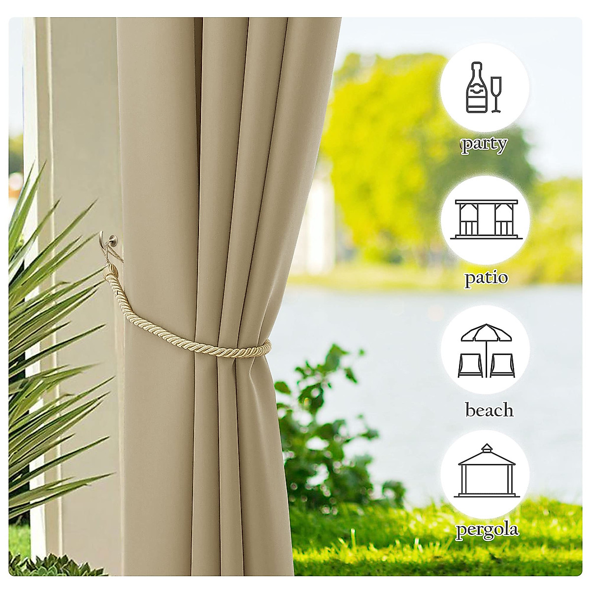 NICETOWN 2 Panels Outdoor Curtains for Patio Waterproof, Stainless Steel Grommet Indoor Outdoor Vertical Drapes for Front Porch & Canvas, W55 x L84, Taupe