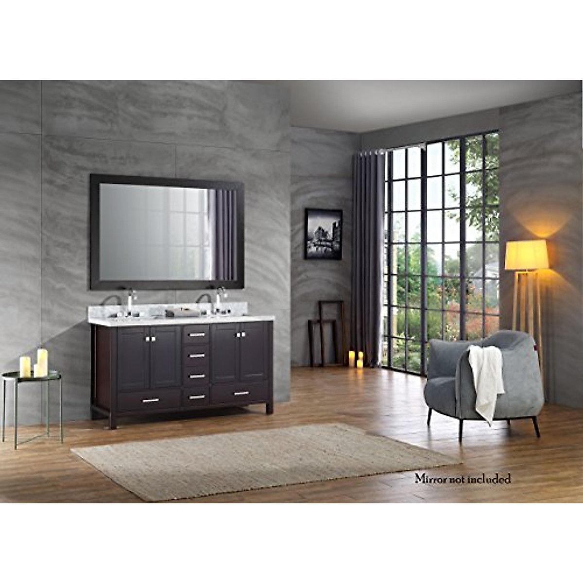 ARIEL Cambridge A061DCWRVOESP 61" Inch Double Sink Bathroom Vanity Cabinet in Espresso with Carrara White Marble Countertop Rectangular Sinks