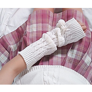 JUENAWMIU Cute Bunny Ears Furry Leg Warmers Fur Ball Bow Leg Warmers