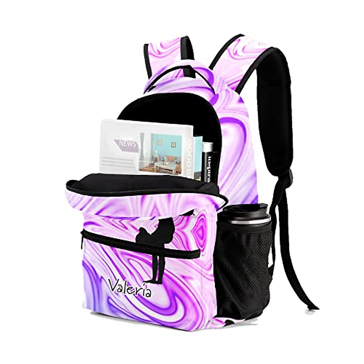 zaaprintblanket Personalized Gymnastics Purple Art Tie Dyed with Text Name Bookbag Waterproof Backpack for Boys Girl Gift