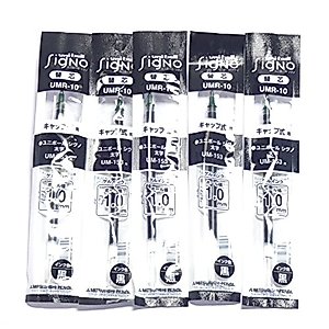 Uni-Ball Signo Broad Point Gel Impact Pen Black Ink Refills, 1.0mm, Set of 5 (Japan import) [Komainu-Dou Original Package]