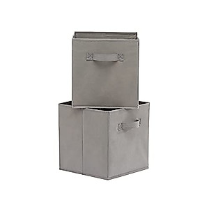 Amazon Basics Expandable Metal Hanging Storage Organizer Rack Wardrobe with Shelves, 14"-63" x 58"-72", Bronze & Collapsible Fabric Storage Cubes Organizer with Handles, Gray - Pack of 6