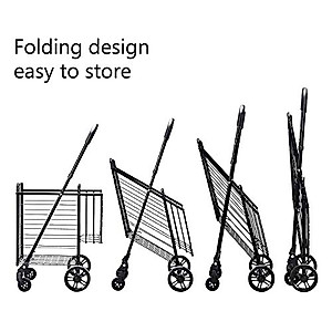 Goplus Folding Shopping Utility Cart, Double Basket and 360° Swivel Wheels, Adjustable Handle, Small Cart Perfect for Grocery Laundry Book Luggage Travel