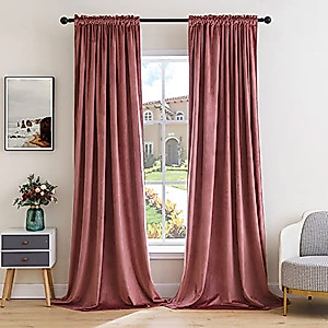 MIULEE Dusty Rose Velvet Curtains 84 inch Long and 100% Blackout Velvet Curtains