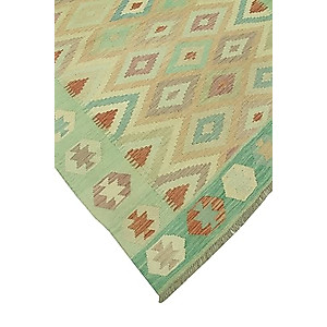 Noori Rug - Premium & Luxury Imported - Handmade Sun Faded Flatweave Francesca Rug - Green - Orange, 5'1" x 6'7" - Living Room - Bedroom