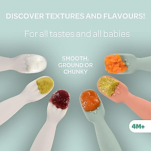 BEABA Set of 2 Silicone Pre-Spoons, For Babies 4-8 Months, Ultra-Soft Silicone Spoons to Help with Self Feeding, Designed with Specialist, Baby Utensils, Sage/Grey