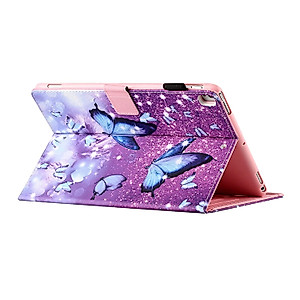 YUNHOTIC Case for iPad 9th/8th/7th Generation 10.2 inch (2021/2020/2019 Release) Auto Wake/Sleep, Premium PU Leather Folding Stand Cover with Pen Holder & Multiple Viewing Angles - Purple Butterfly
